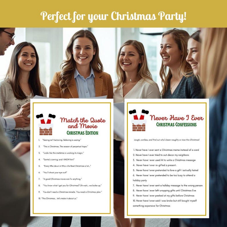 Printable Christmas Party Game Bundle | Match the Movie Quote and Never ...