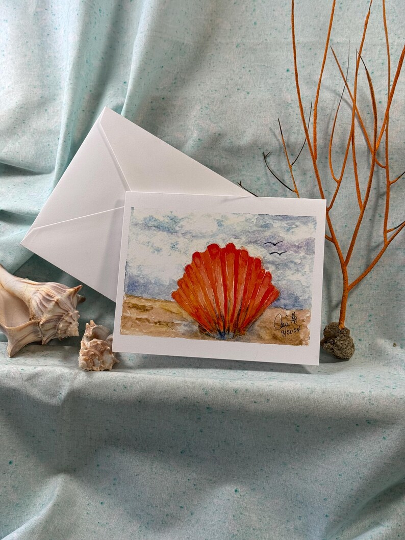 Coastal Art, Watercolor Sea Shells, Seascape Note Cards, Set of Three ...