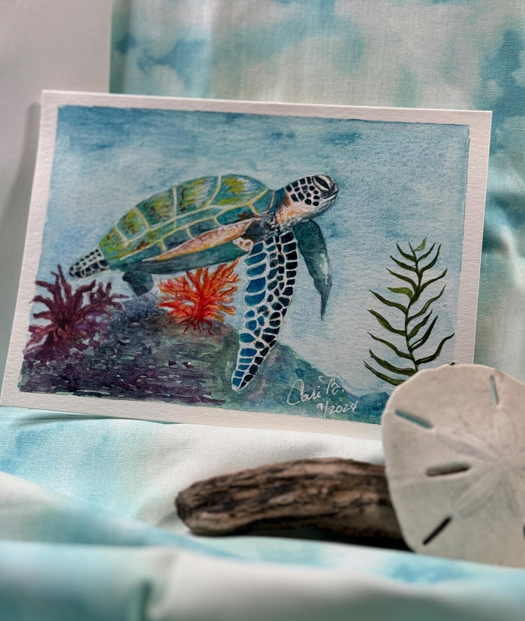 Green Sea Turtle Blank Card, Wall Art, Watercolor, Original, Signed ...