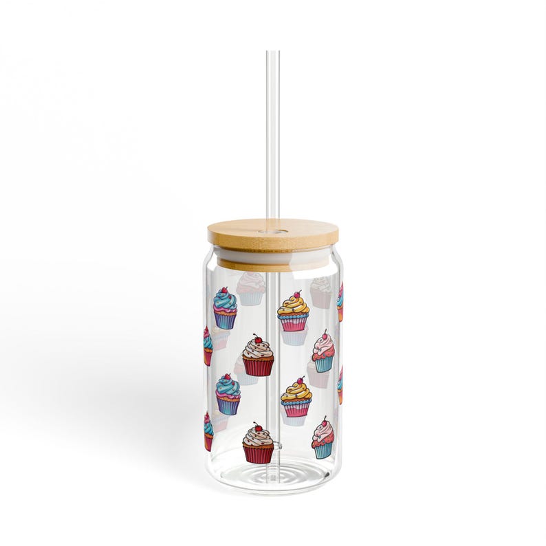 16oz Cupcake Pattern Sipper Glass, Colorful Cupcake Drinkware, Cute ...