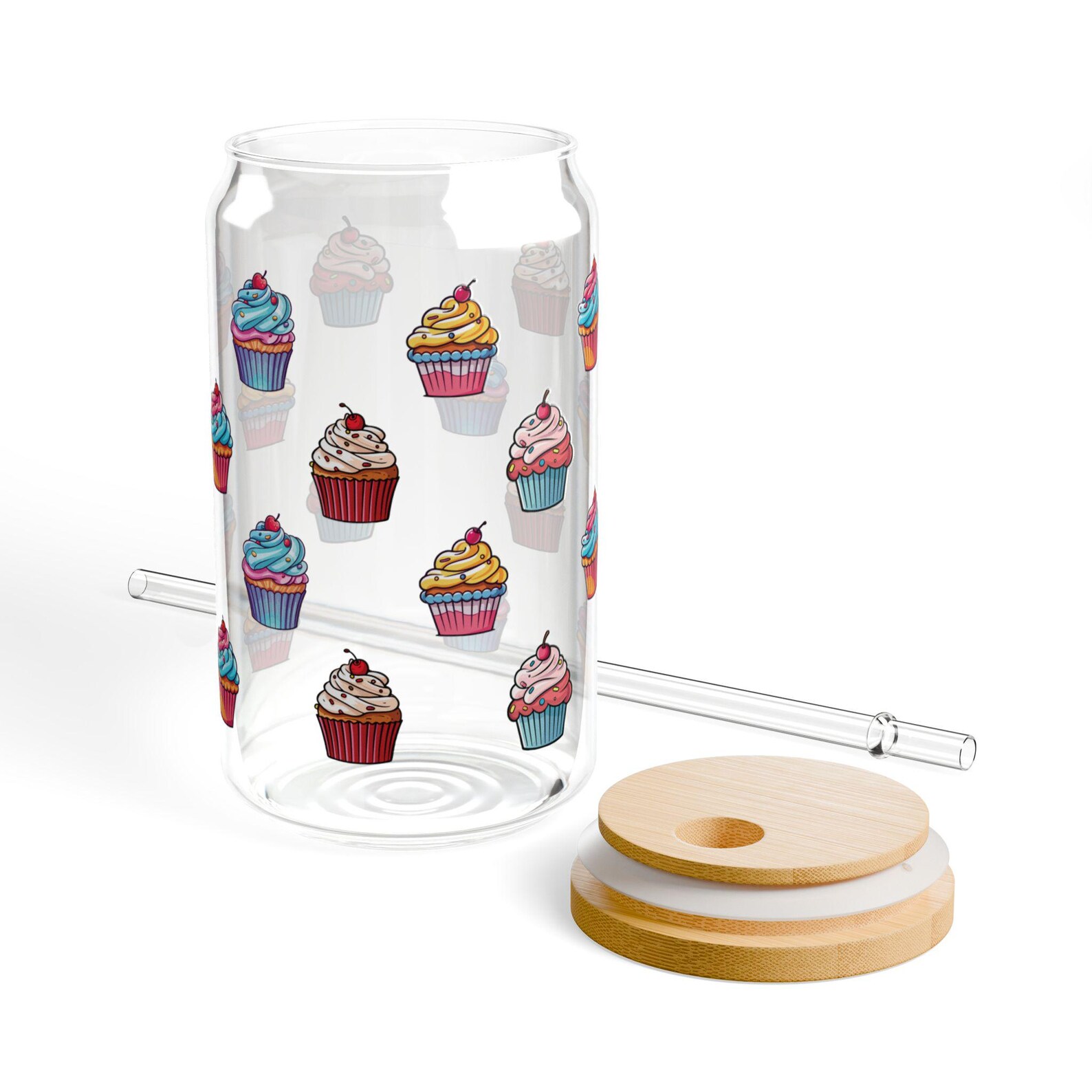 16oz Cupcake Pattern Sipper Glass, Colorful Cupcake Drinkware, Cute ...