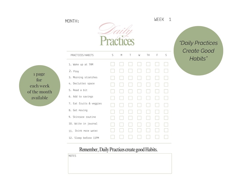 Daily Practices Habits Tracker, Printable Routine Checklist, Self-care ...