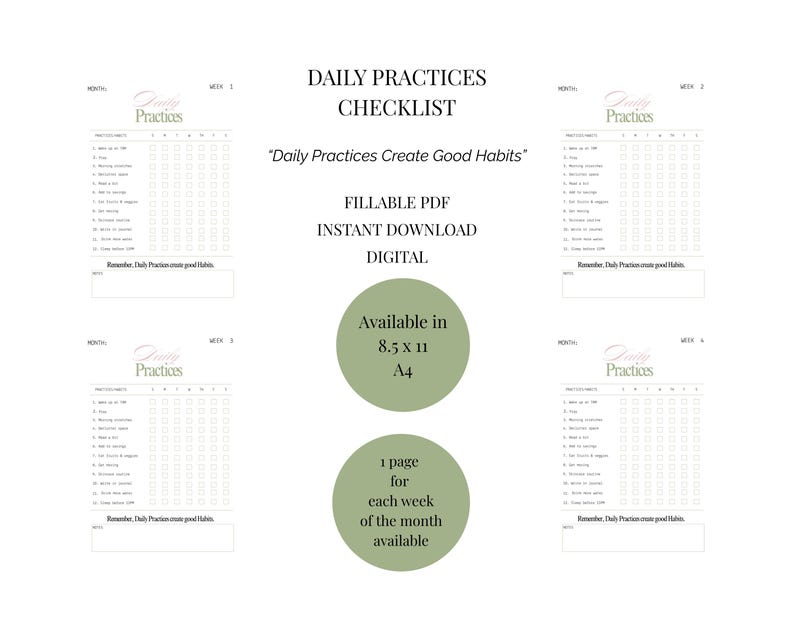 Daily Practices Habits Tracker, Printable Routine Checklist, Self-care ...