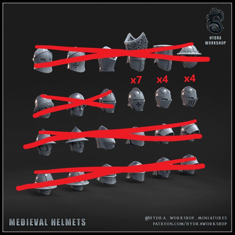 Medieval Helm Set of 24 (hydra Workshop) 30-32mm Scale | Knight Kitbash Head Bits | Sallet ...