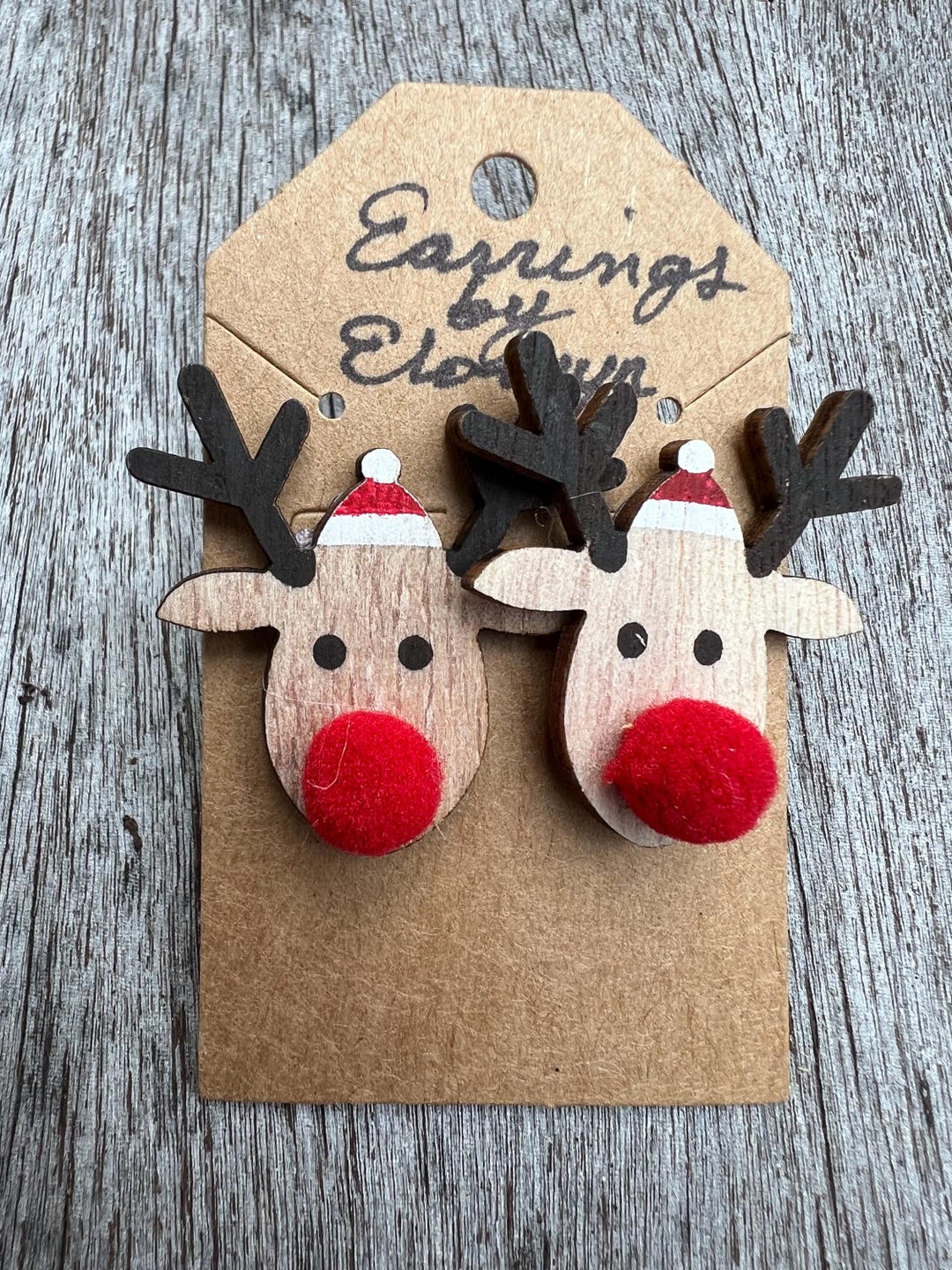 Wooden Rudolph Face Studs - Etsy