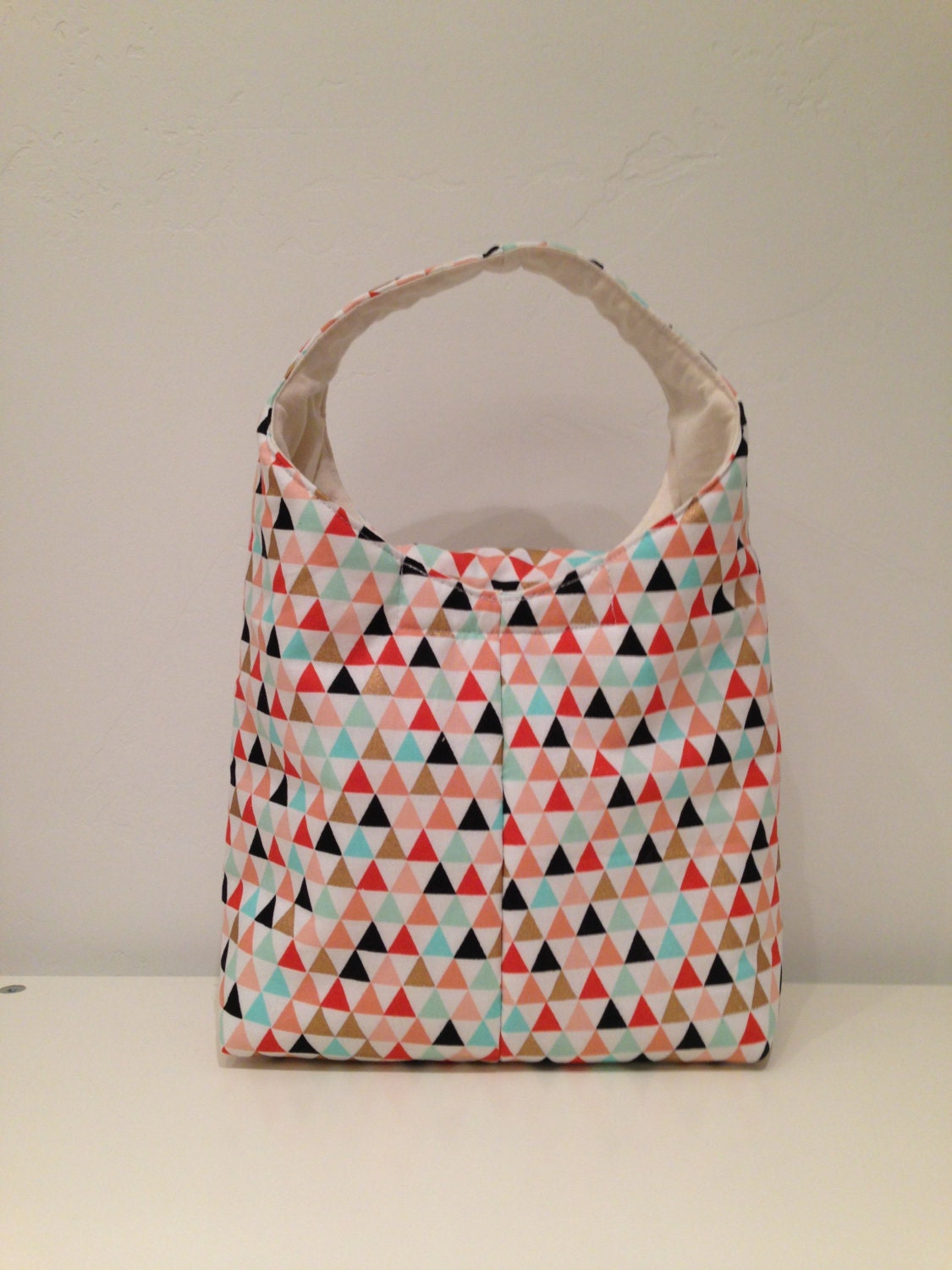 Lunch Bag Insulated Gold Melon Aqua Triangles | Etsy