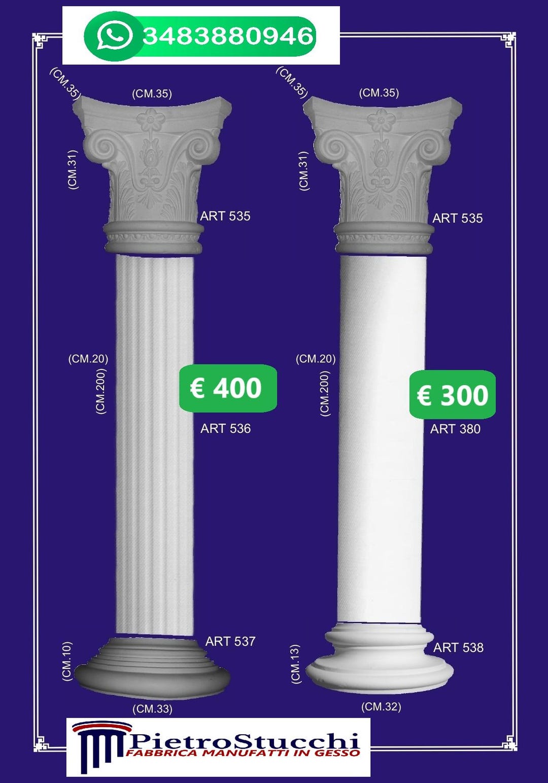 Plaster / Concrete Column Capital Doric Ionic Corinthian Shaft Base ...