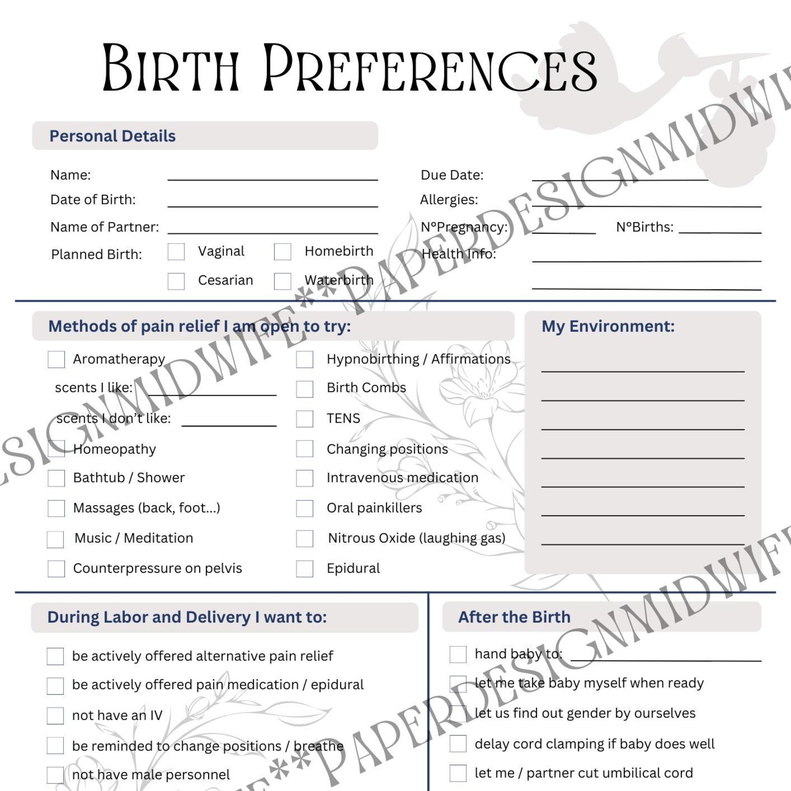 Birth Plan Template by a Midwife - Birth Preferences Printable, Digital ...