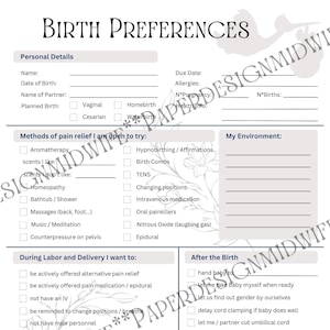 Birth Plan Template by a Midwife - Birth Preferences Printable, Digital ...