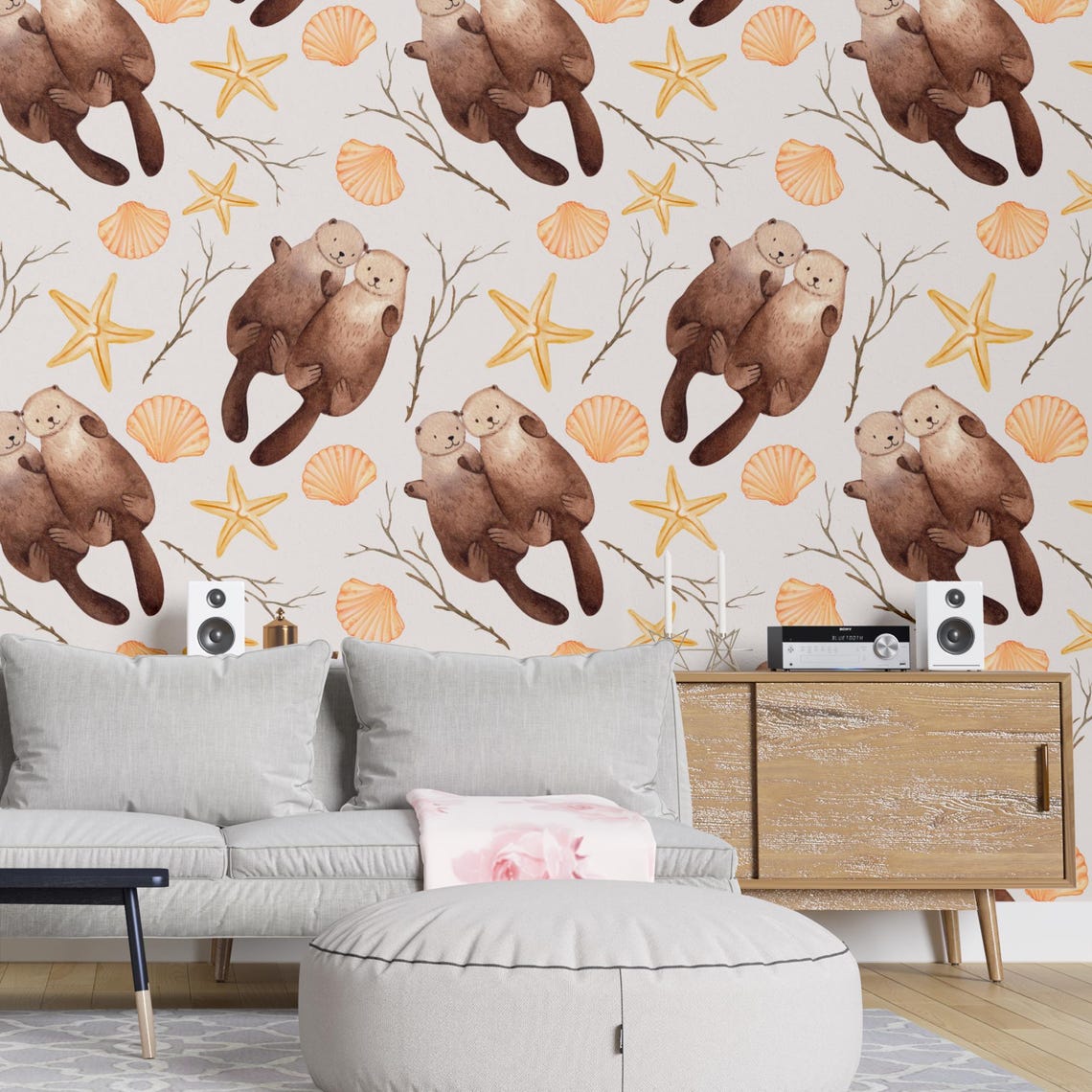 Otter Wallpaper Peel and Stick / Non-pasted - Whimsical Sea Shell ...