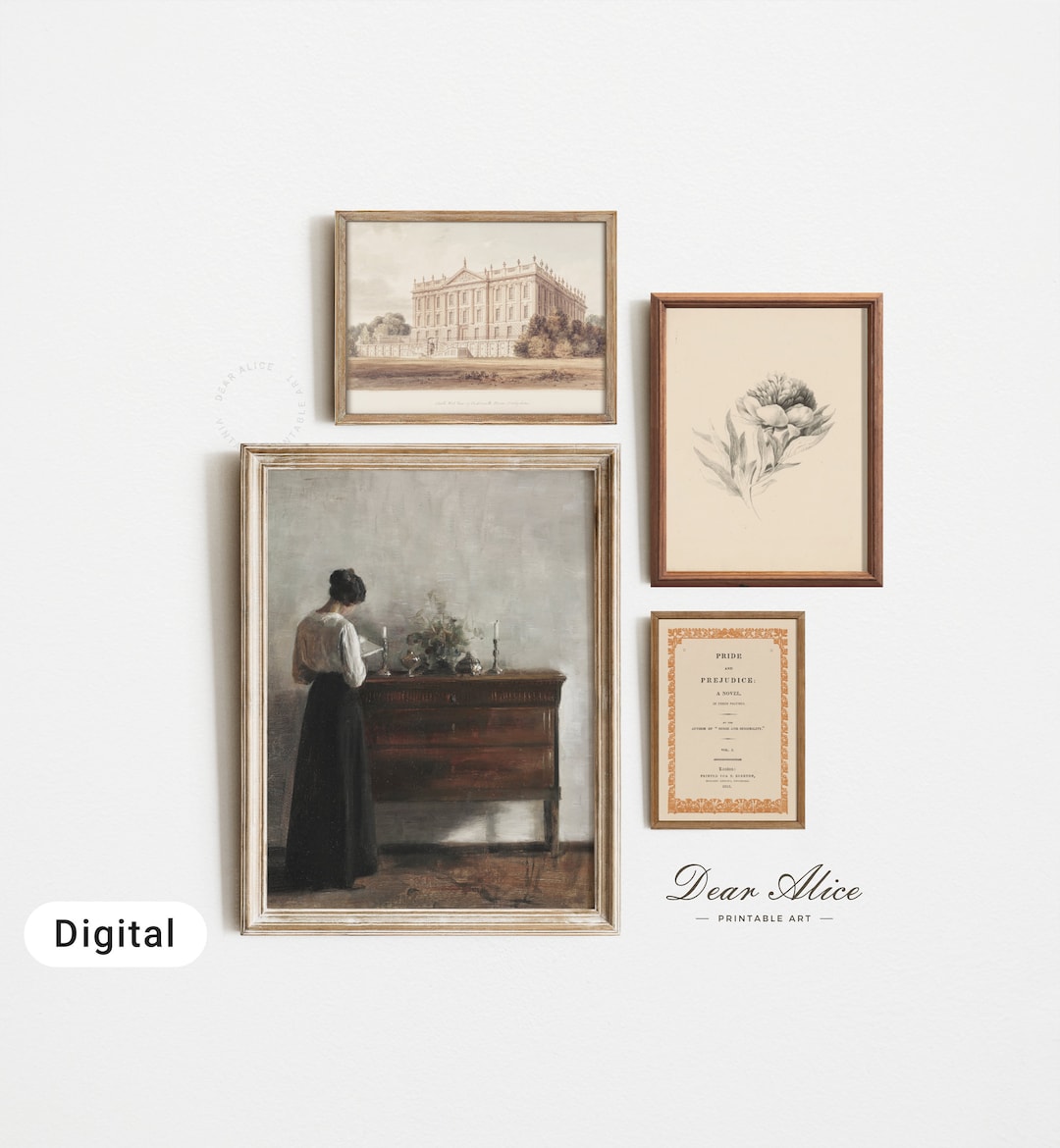 Pride and Prejudice Wall Art, SET OF 4 Prints, Elizabeth Bennet & Mr ...