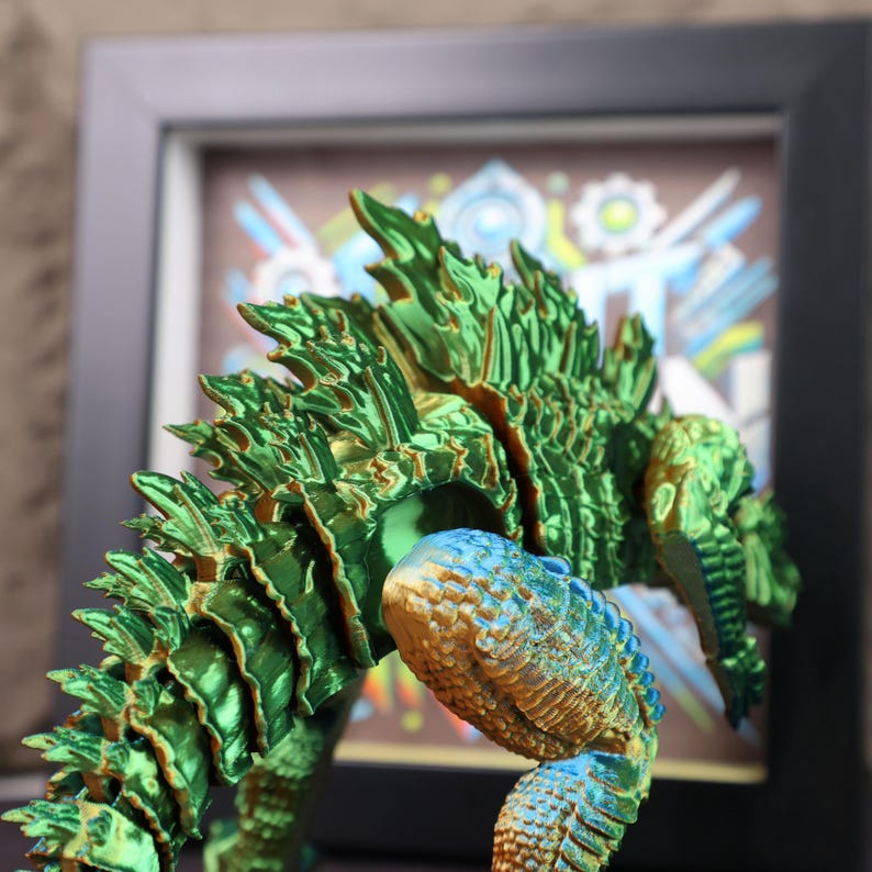 Electroplated Godzilla Kaiju Figure Blue Chrome Poseable Toy 3D Printed ...
