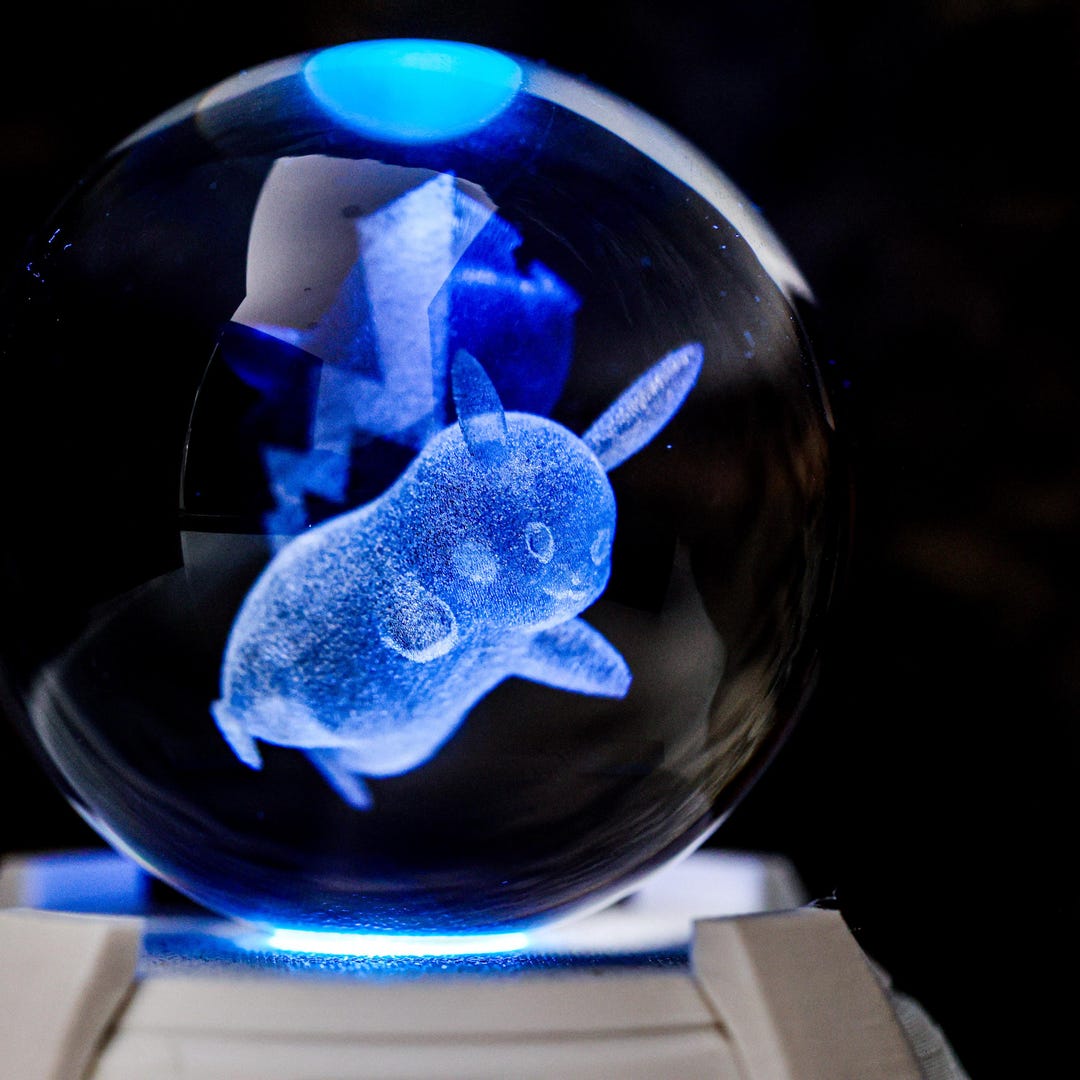 Electric Mouse Crystal Ball Light up 3D Engraved Glass Sphere With LED ...