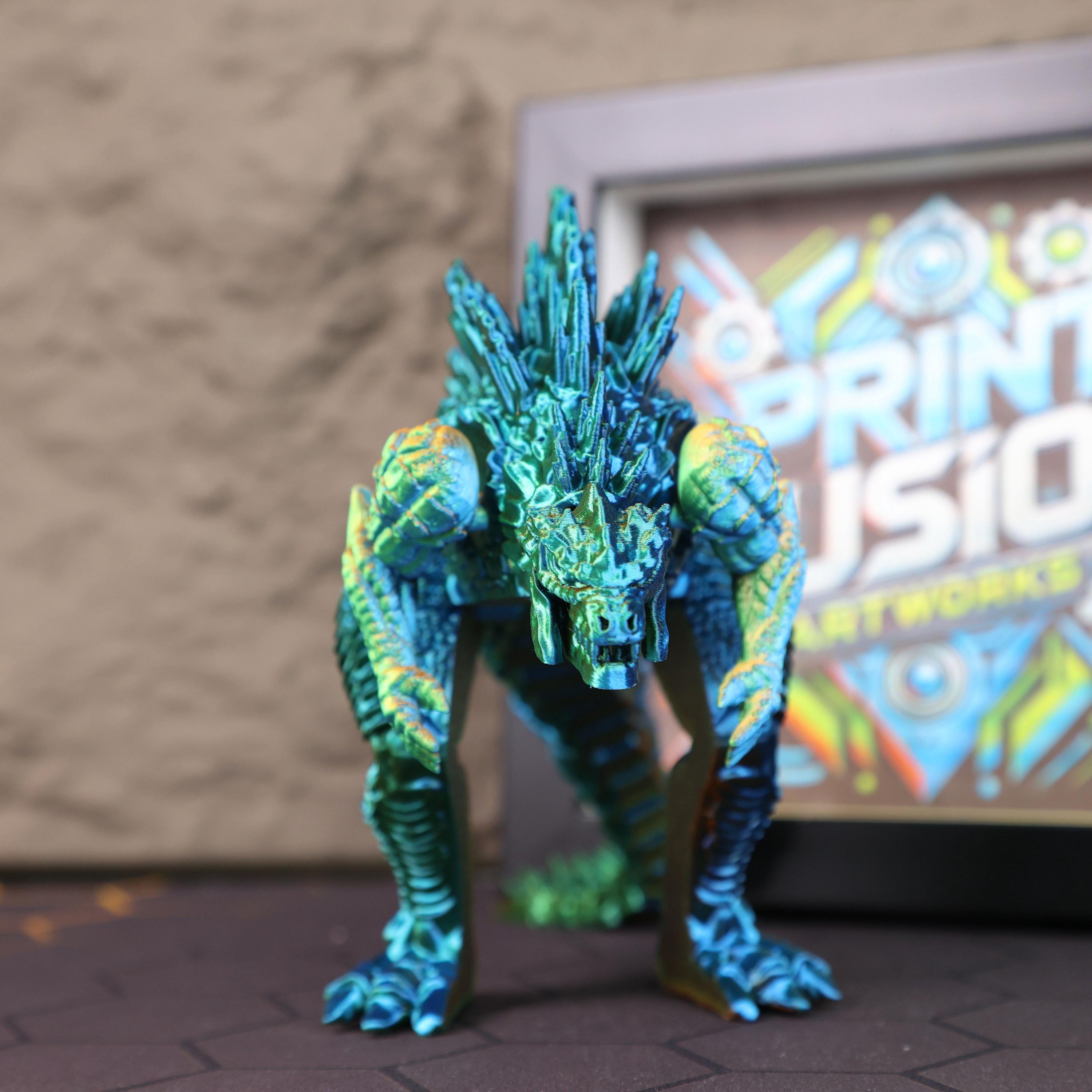 Electroplated Godzilla Kaiju Figure Blue Chrome Poseable Toy 3D Printed ...