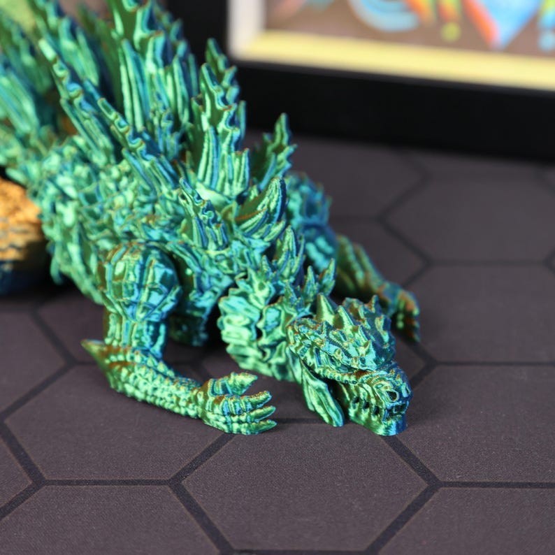 Electroplated Godzilla Kaiju Figure Blue Chrome Poseable Toy 3D Printed ...