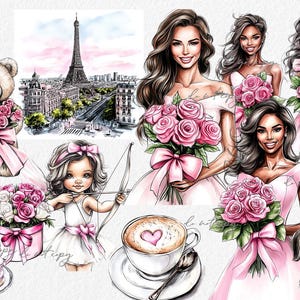 Valentine’s Day Clipart Romantic Paris Watercolour Cupid Theme ...