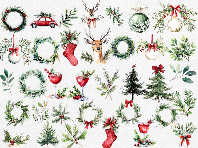 Christmas Greenery Clipart Holiday Tree PNG Xmas Wreath Digital ...
