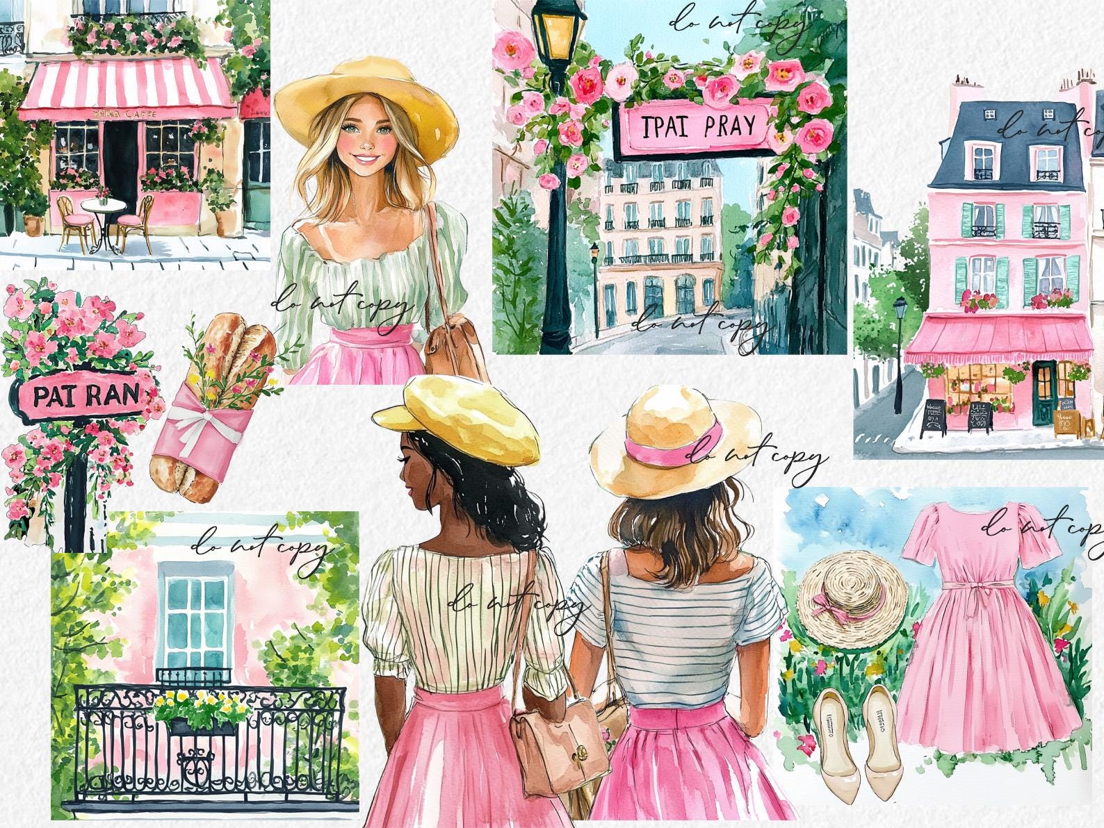 Spring in Paris Watercolor Clipart Set French Chic Digital Illustration ...