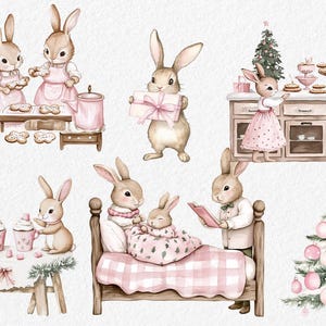 Christmas Bunny Clipart Cute Watercolor Winter Rabbits Digital ...