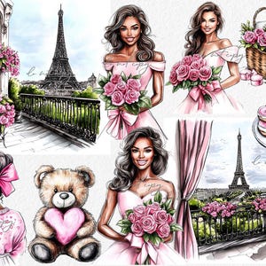 Valentine’s Day Clipart Romantic Paris Watercolour Cupid Theme ...