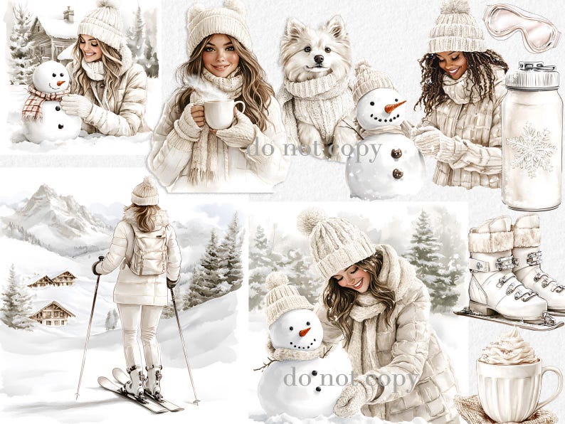 Winter Ski Resort Clipart Watercolour Cozy Chalet Illustration Snow Day ...