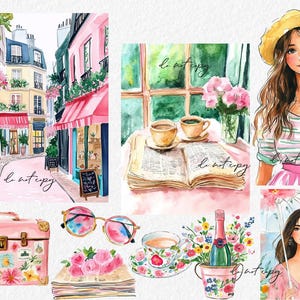 Spring in Paris Watercolor Clipart Set French Chic Digital Illustration ...