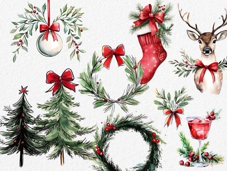 Christmas Greenery Clipart Holiday Tree PNG Xmas Wreath Digital ...