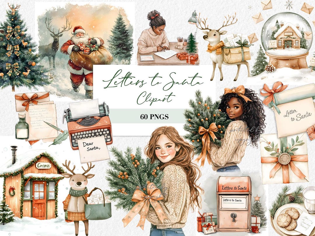 Letters to Santa Clipart Cozy Christmas Decor Art Holiday Stationery ...