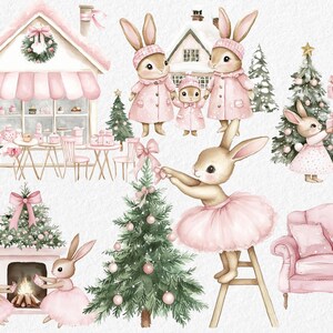 Christmas Bunny Clipart Cute Watercolor Winter Rabbits Digital ...