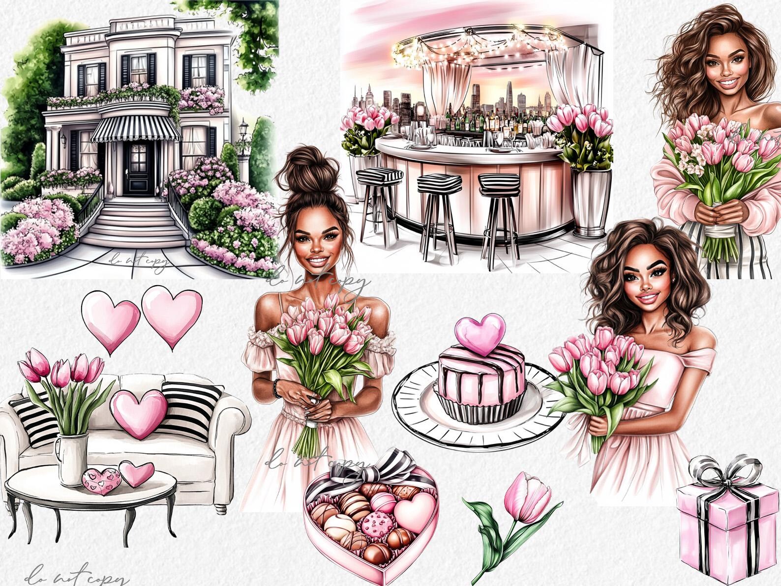 Love Clipart Romantic Pink Valentines Day Clip Art Floral Romance ...