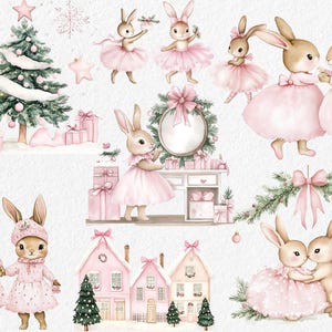 Christmas Bunny Clipart Cute Watercolor Winter Rabbits Digital ...