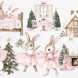 Christmas Bunny Clipart Cute Watercolor Winter Rabbits Digital ...
