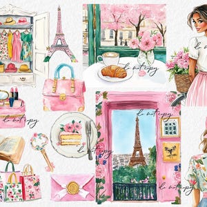 Spring in Paris Watercolor Clipart Set French Chic Digital Illustration ...