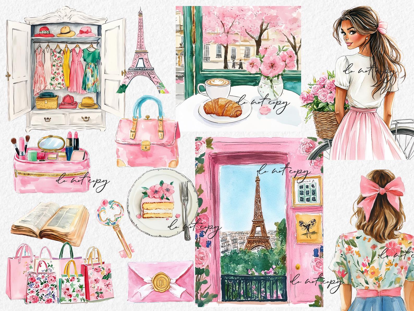Spring in Paris Watercolor Clipart Set French Chic Digital Illustration ...