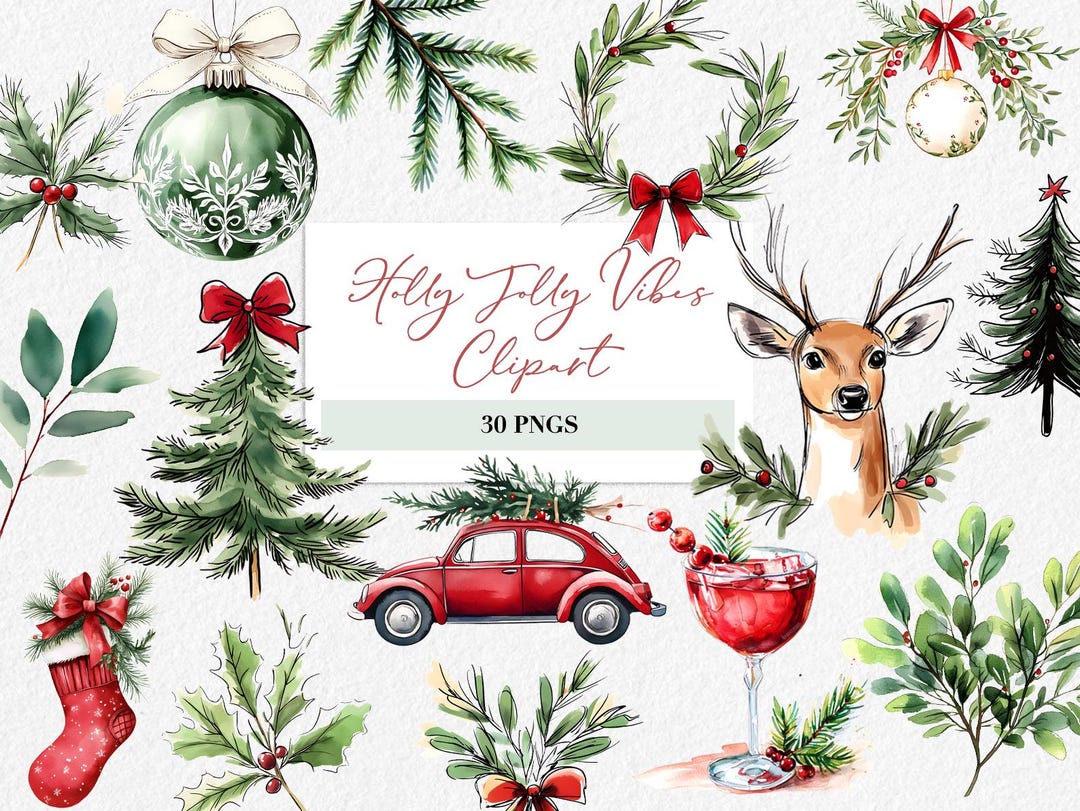 Christmas Greenery Clipart Holiday Tree PNG Xmas Wreath Digital ...