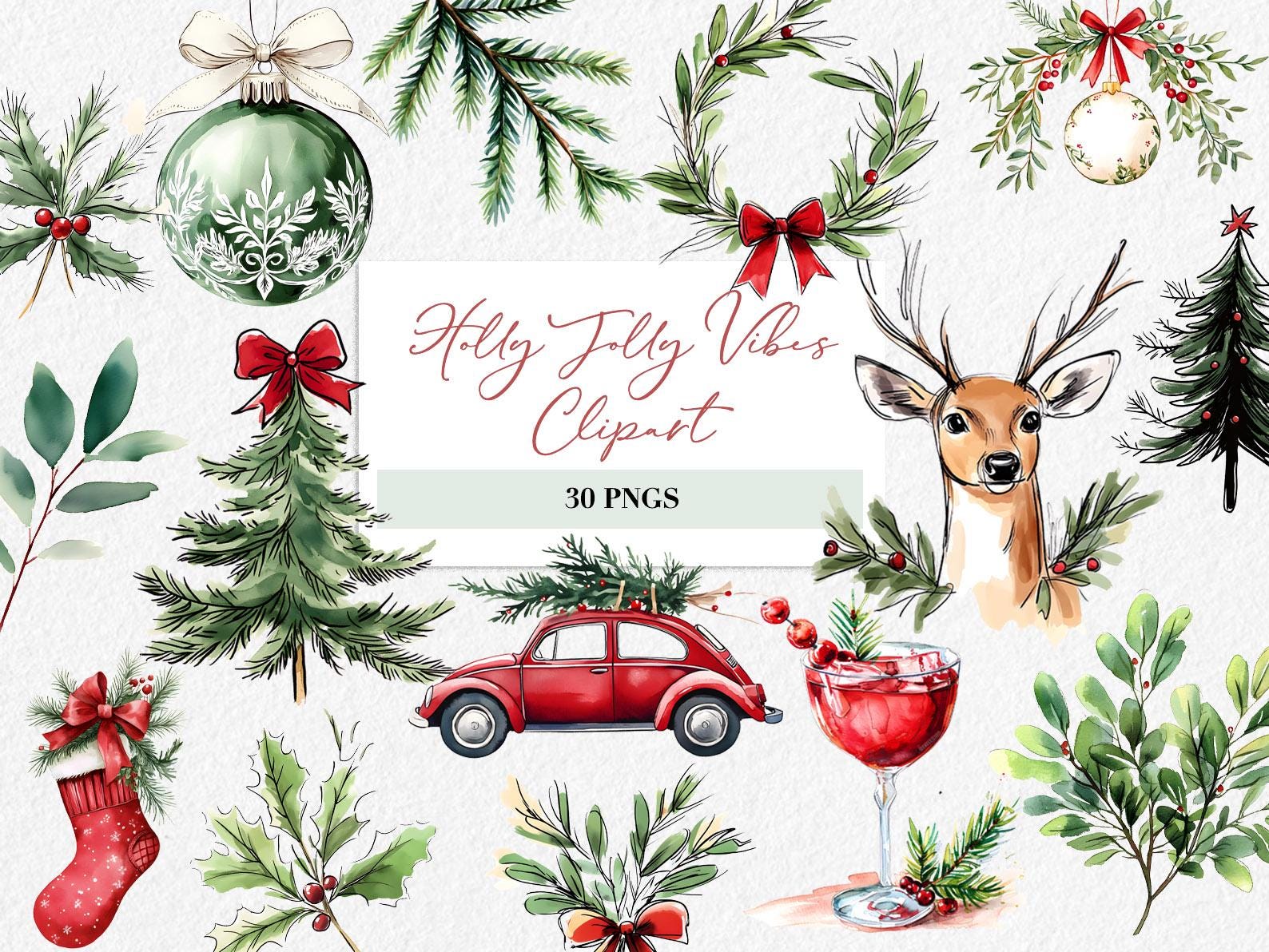 Christmas Greenery Clipart Holiday Tree PNG Xmas Wreath Digital ...