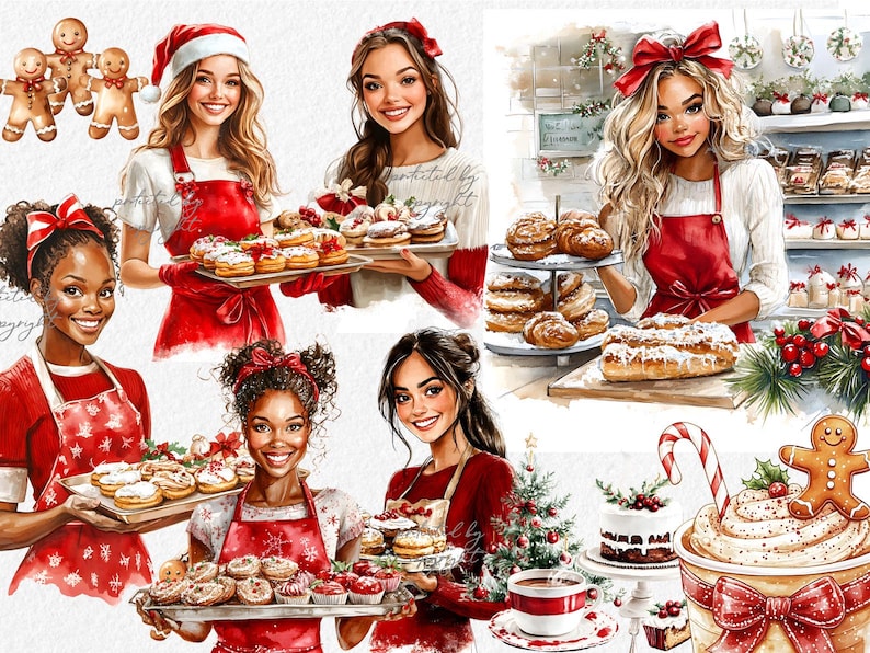 Christmas Bakery Clipart Festive Baking Illustration Holiday Cookies ...