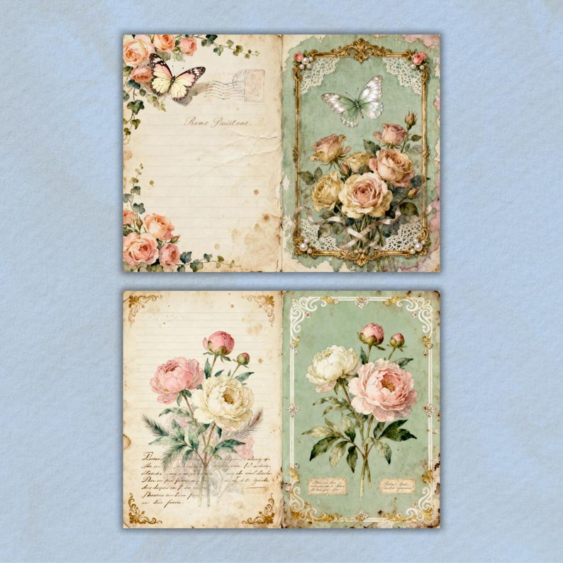 Maria Antoinette Junk Journal Kit | Shabby Chic Roses (digital Download ...