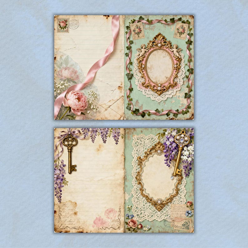 Maria Antoinette Junk Journal Kit | Shabby Chic Roses (digital Download ...