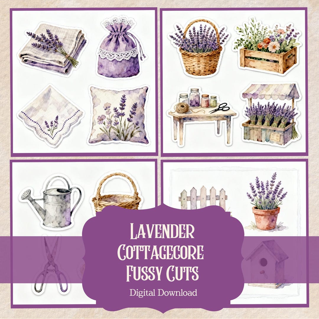 Lavender Cottagecore Stickers | Garden Fussy Cuts 10 Pages (digital ...