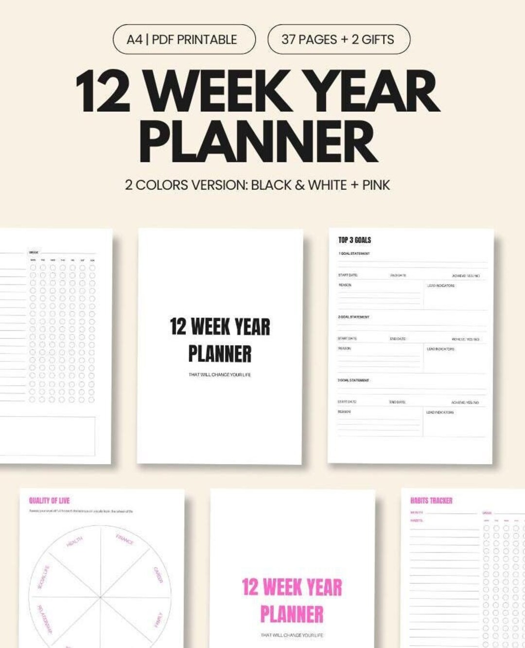 12 Week Year Printable Planner: Productivity & Goal Tracker (A4 PDF) - Etsy