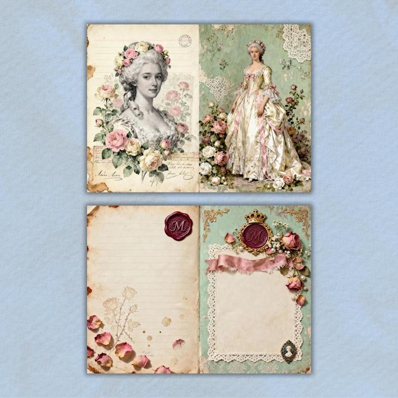 Maria Antoinette Junk Journal Kit | Shabby Chic Roses (digital Download ...