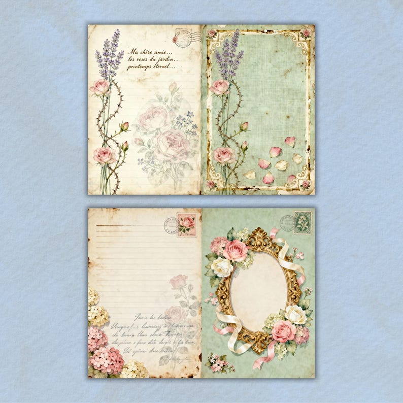 Maria Antoinette Junk Journal Kit | Shabby Chic Roses (digital Download ...