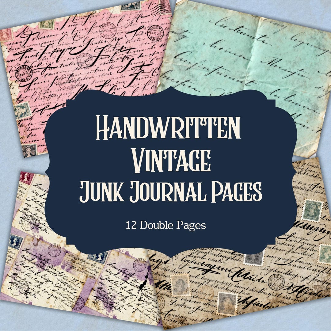 Vintage Handwritten Script Junk Journal Pages - Shabby Chic Ephemera ...