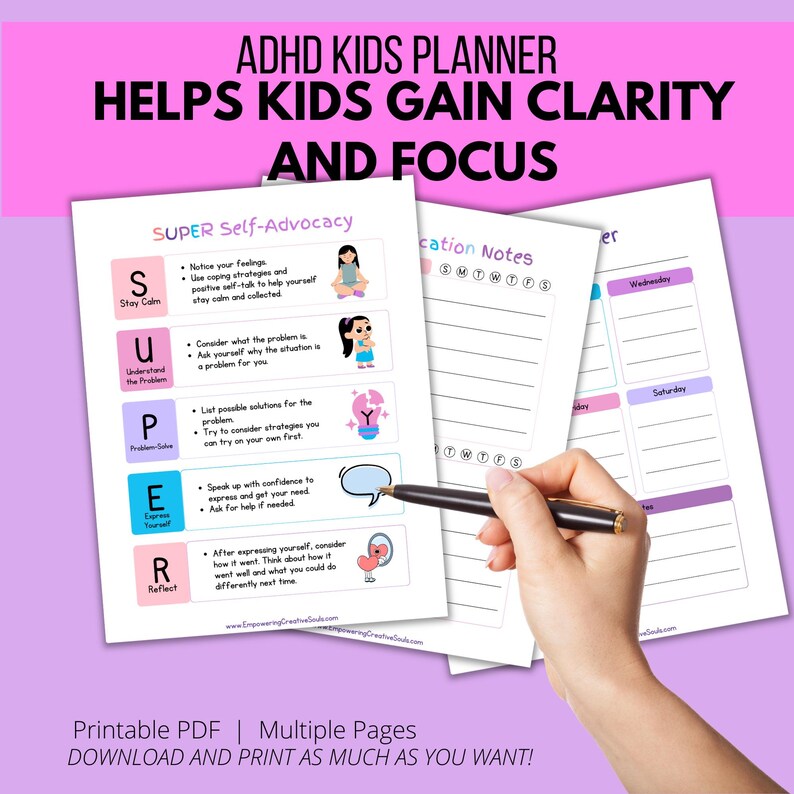 ADHD Kids DIGITAL Planner Journal: Daily & Weekly Organizer, Homework ...