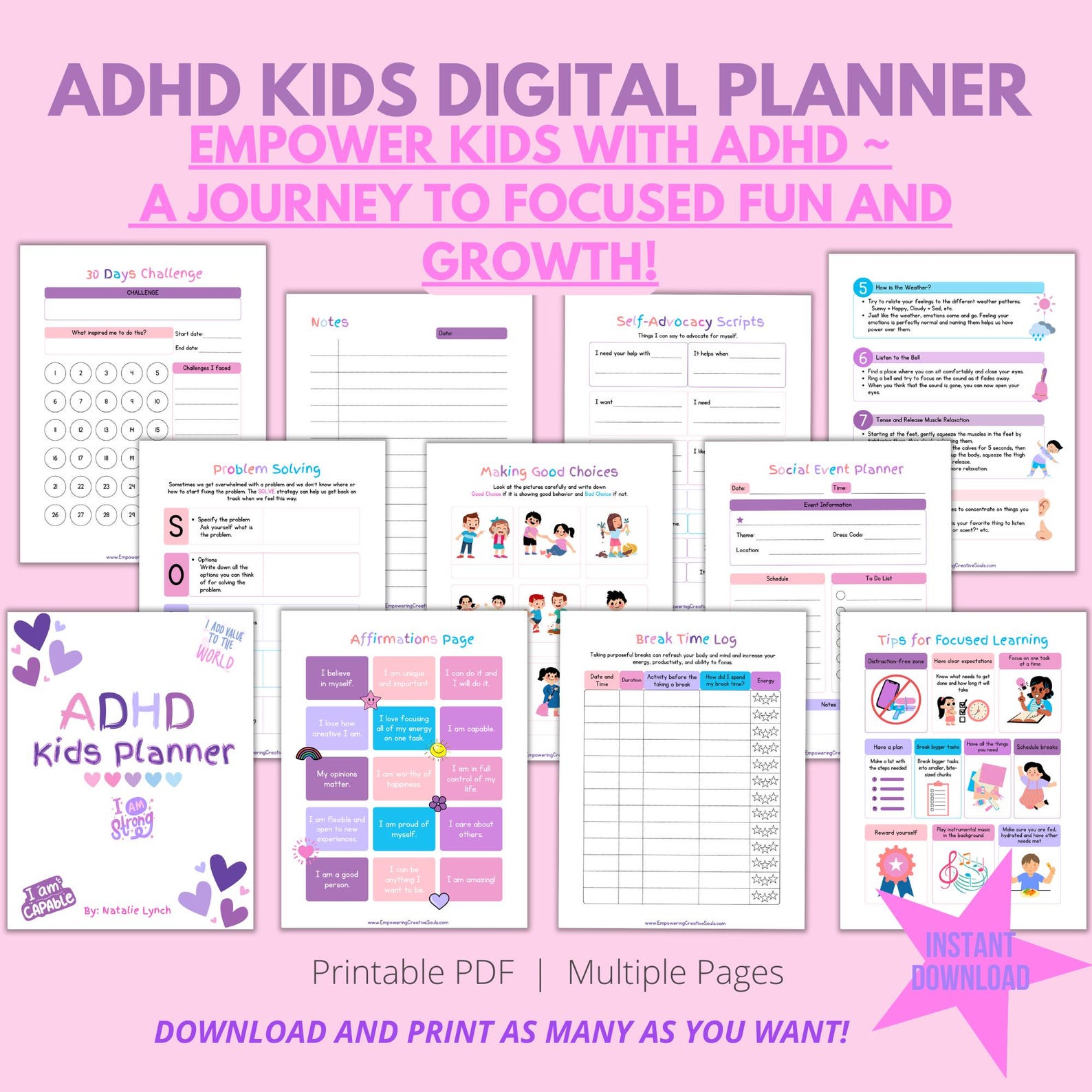 ADHD Kids DIGITAL Planner Journal: Daily & Weekly Organizer, Homework ...
