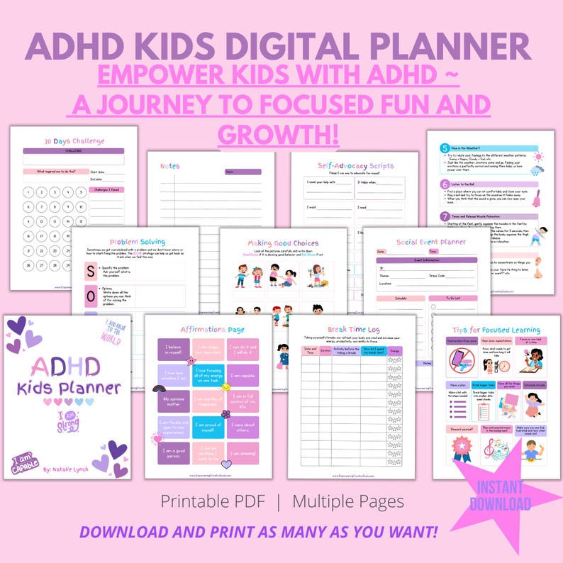 ADHD Kids DIGITAL Planner Journal: Daily & Weekly Organizer, Homework ...