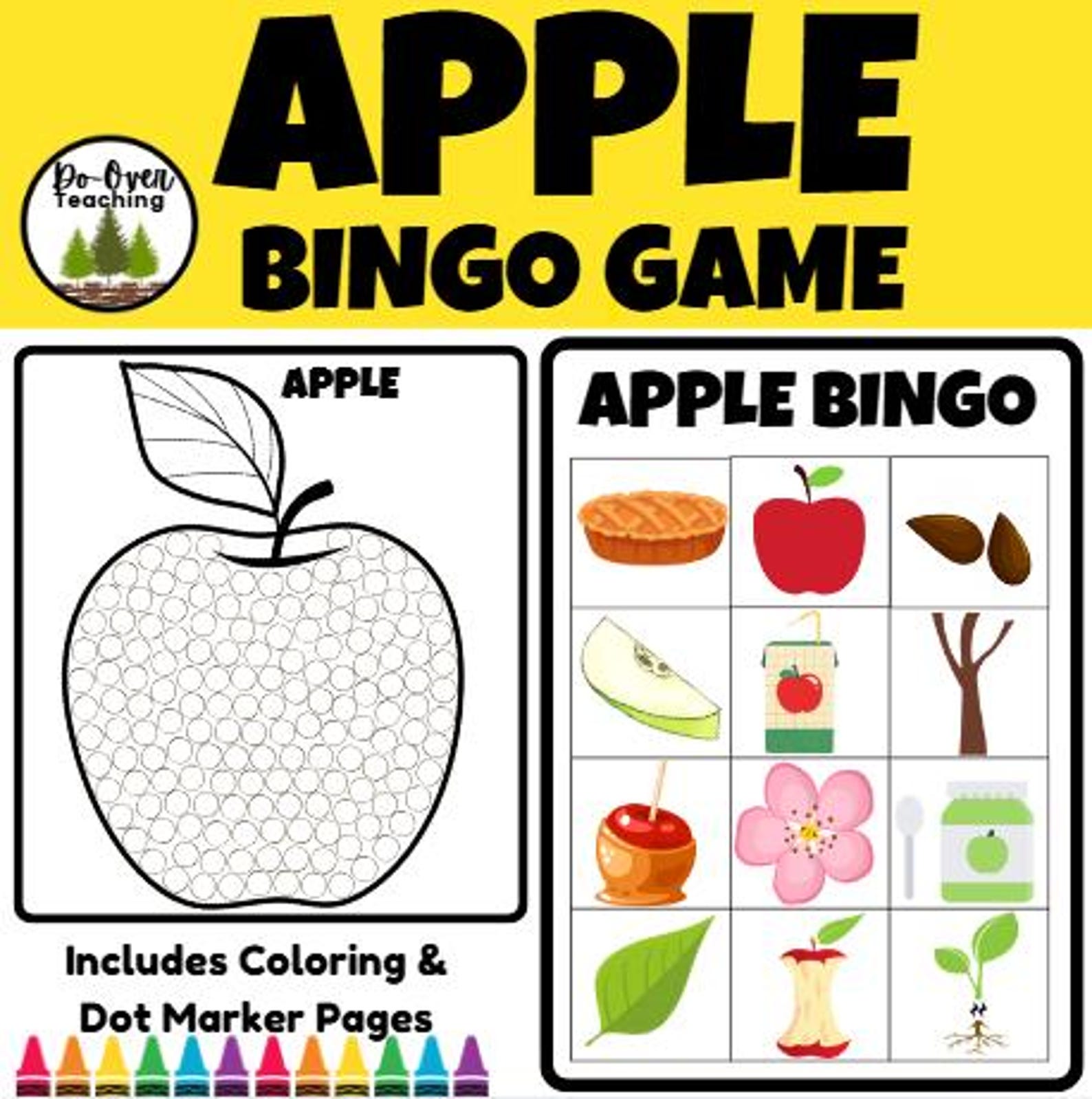 Apple Bingo Game Plus Coloring and Dot Marker Page for Preschool and ...