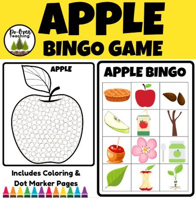 Apple Bingo Game Plus Coloring and Dot Marker Page for Preschool and ...