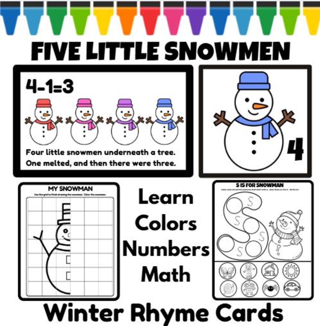Five Little Snowmen Winter Circle Rhyme Poem Cards and Bonus Learning ...
